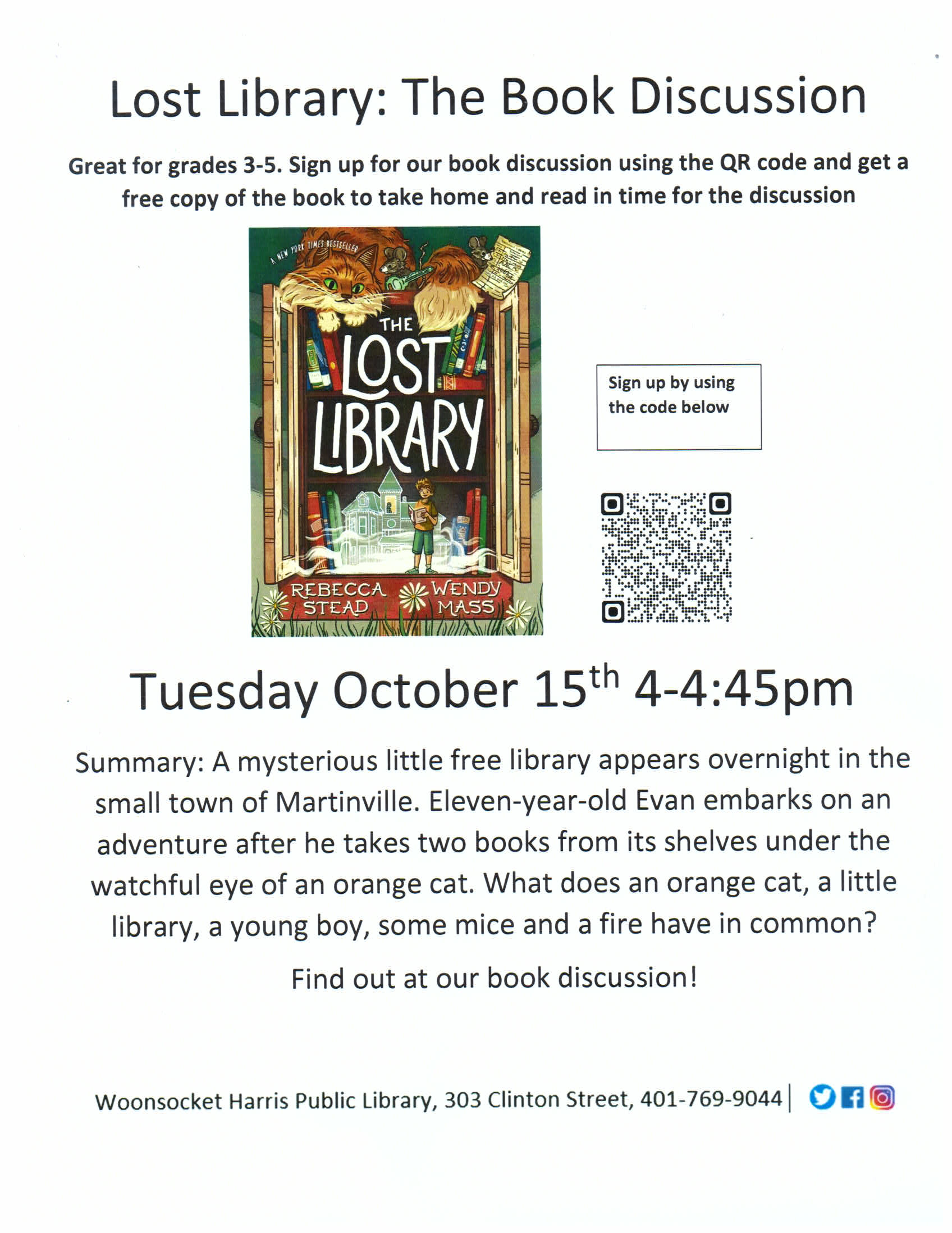 4-4:45pm The Lost Library Book Discussion grades 3-5 – Woonsocket ...